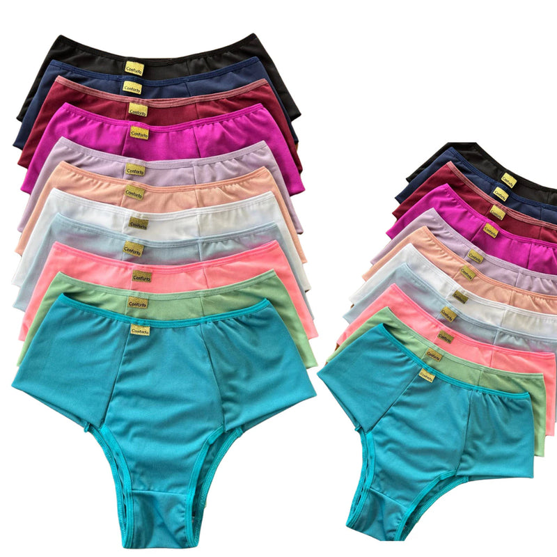 (KIT COM 10) Calcinhas Cintura Alta Luxo – Microfibra Confort Premium