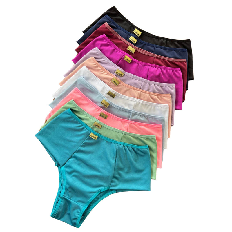 (KIT COM 10) Calcinhas Cintura Alta Luxo – Microfibra Confort Premium